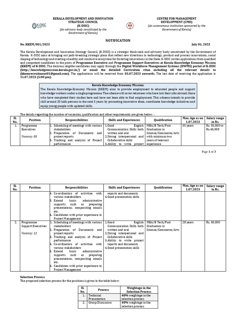 KKEM Notification Final Version | PDF | Knowledge Economy | Recruitment