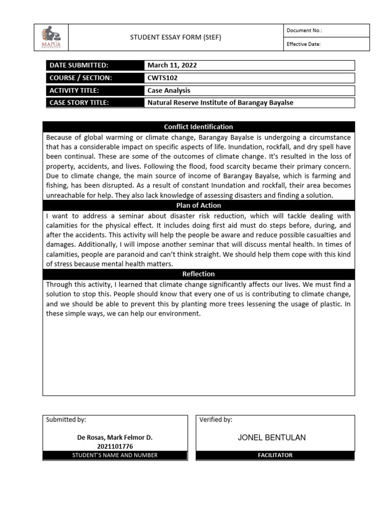 Climate Change Impact on Barangay Bayalse | PDF