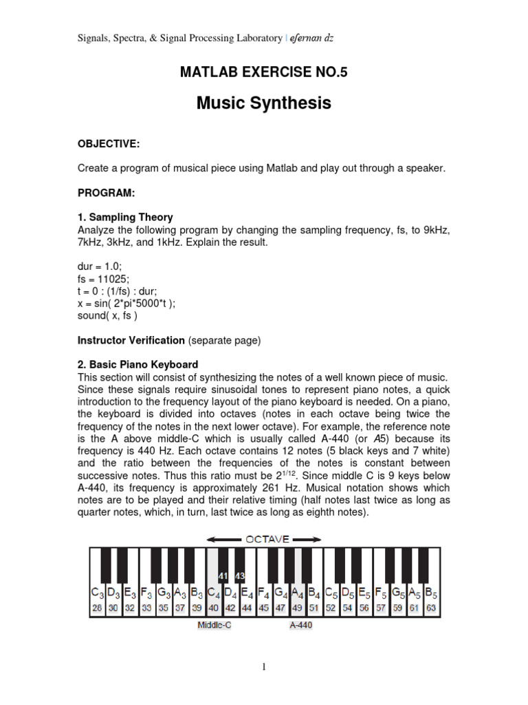 Matlab Exercise 5 | PDF | Frequency | Piano Matlab Exercise 5 | PDF | Frequency | Piano