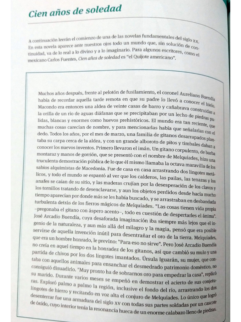 Fragmento de Cien Años de Soledad. Gabriel García Márquez | PDF