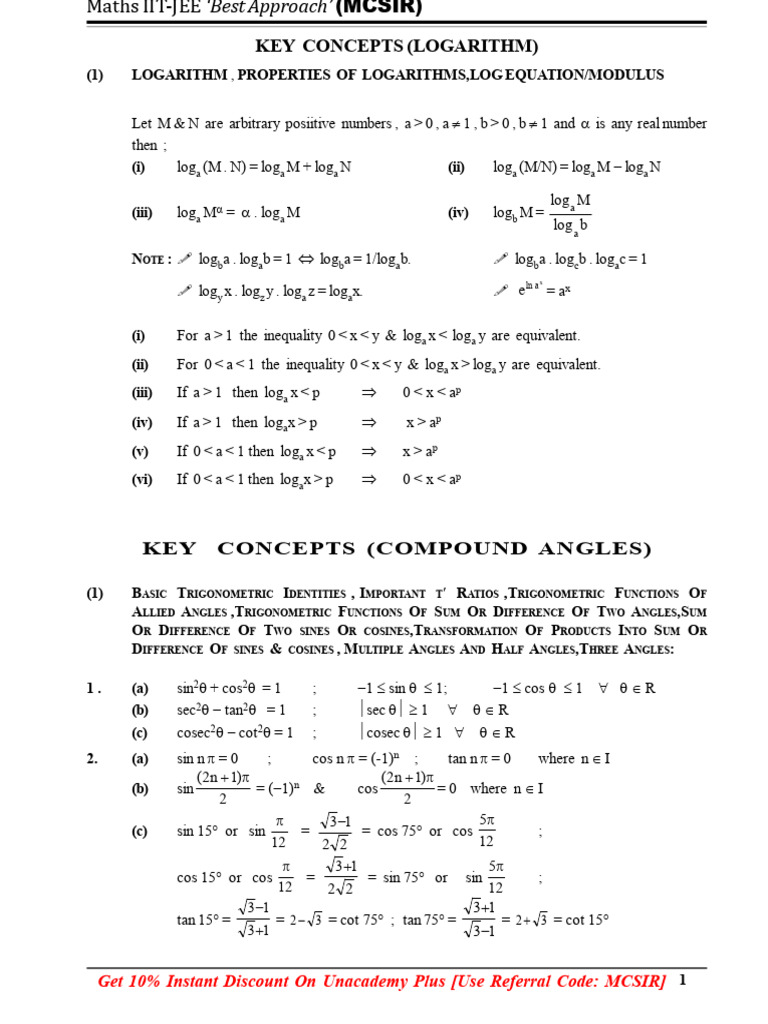 MC Sir Key concepts | PDF | Trigonometric Functions | Geometry