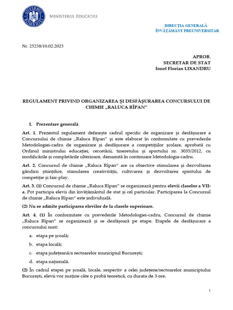 2regulament Specific Concurs Chimie Raluca Ripan 2023 | PDF