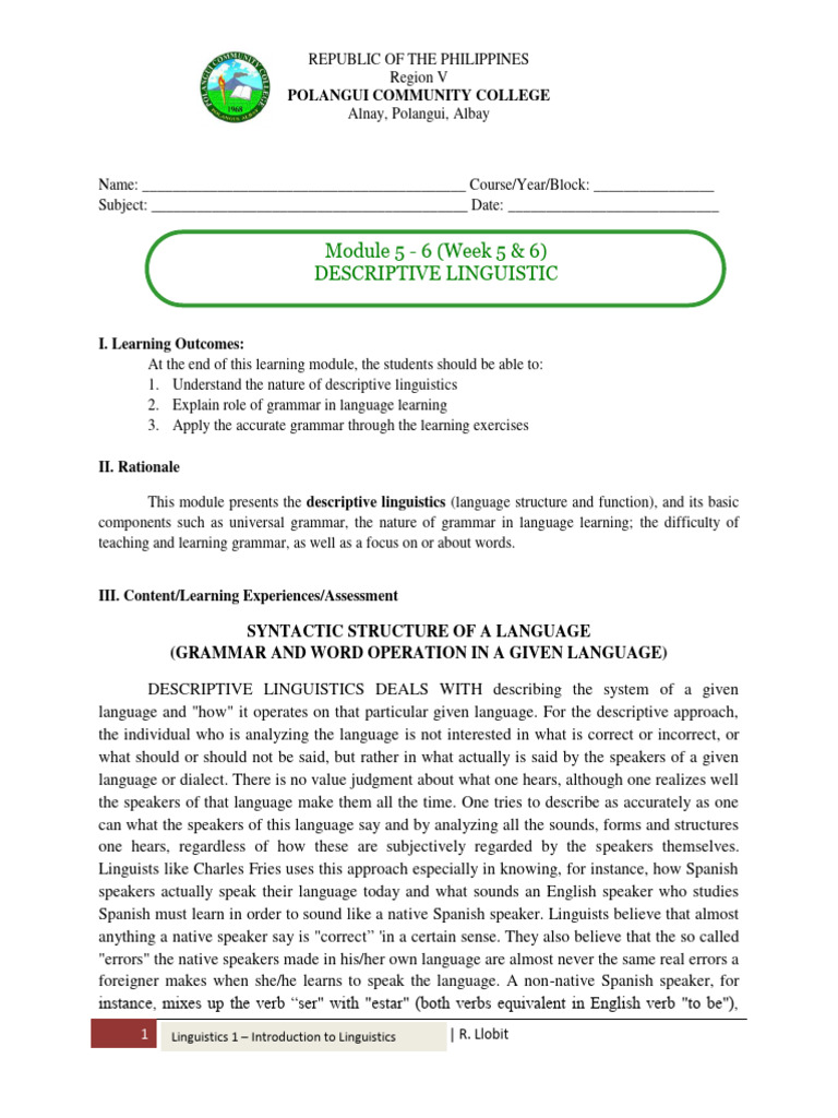 Module 5 6 Week 5 6 | PDF | Grammar | Linguistics