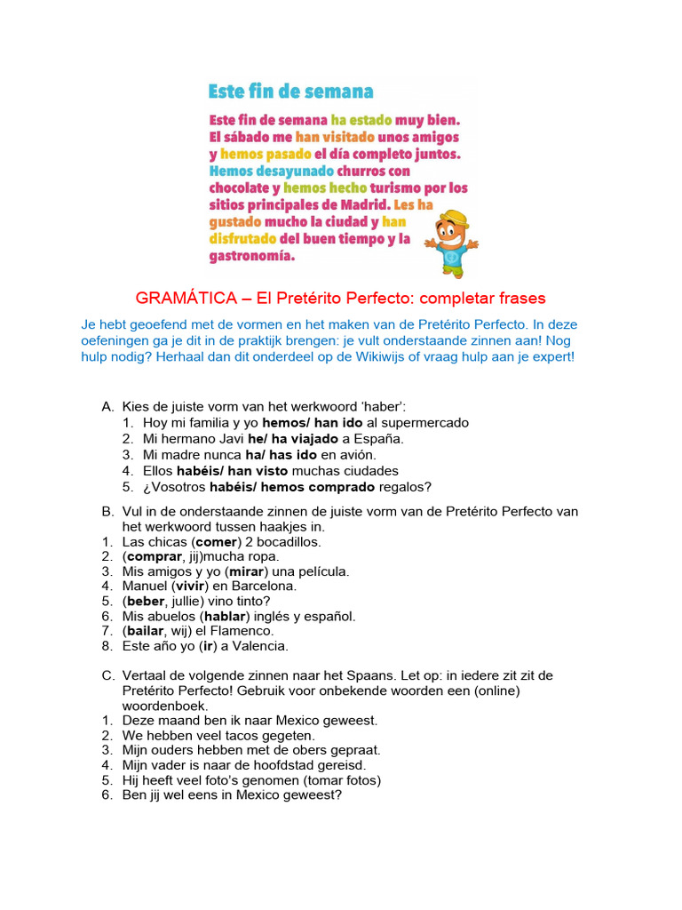 Gramática-Pretérito Perfecto - Completar Frases | PDF