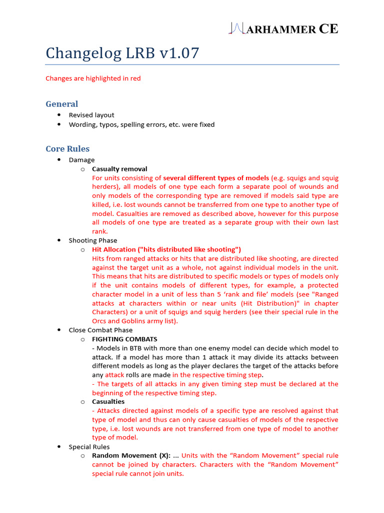 E - Changelog LRB v1.07 | PDF | Cavalry | Chariot