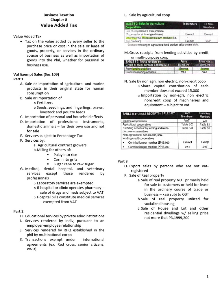 Business Tax Chapter 8 Reviewer | PDF | Value Added Tax | Taxes