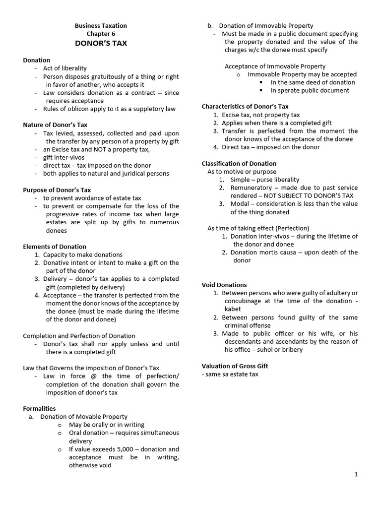 Business Tax Chapter 6 Reviewer | PDF | Taxes | Donation