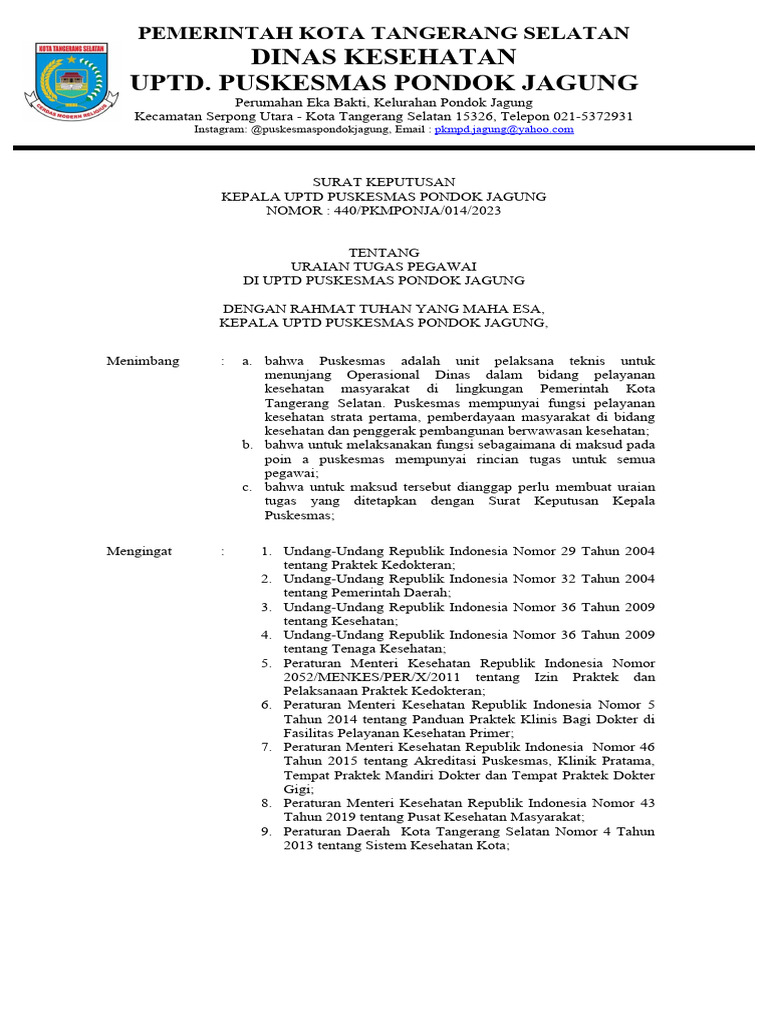 SK Uraian Tugas Pegawai | PDF