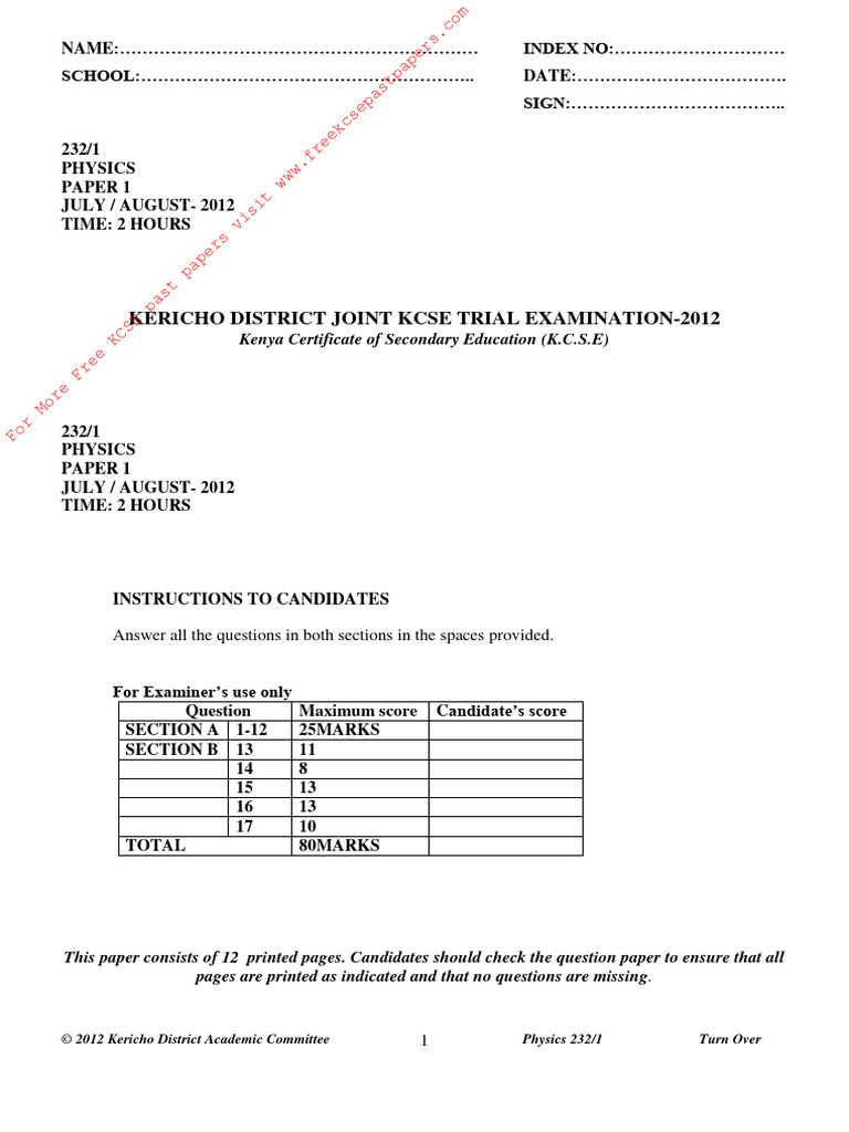 Kcse 2012 Kericho Mock Physics q1 | PDF | Density | Collision Kcse 2012 Kericho Mock Physics q1 | PDF | Density | Collision