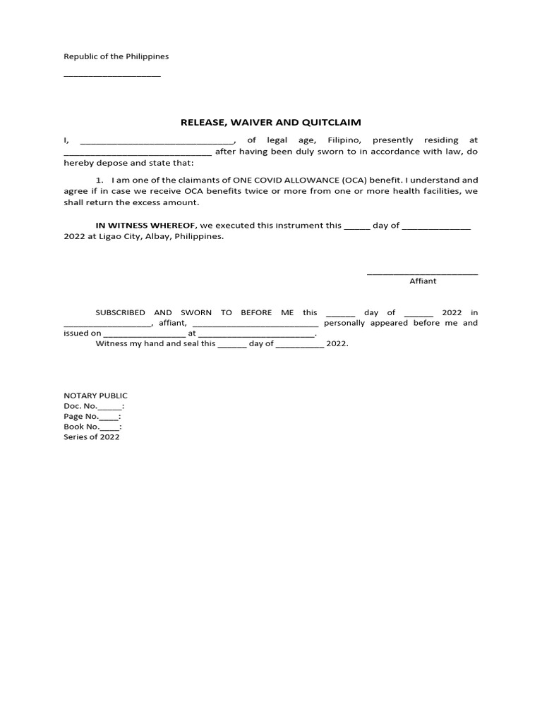Oca Release Waiver and Quitclaim | PDF