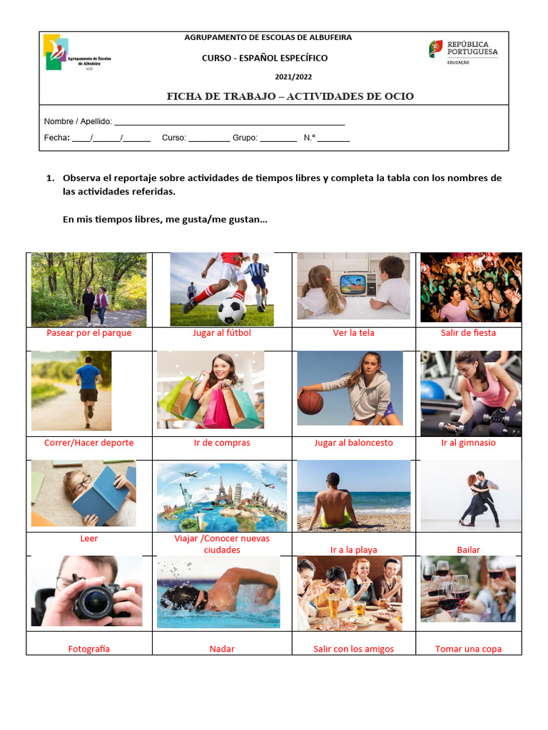 Ficha de Trabajo - Las Actividades de Ocio | PDF | Crecimiento personal ...