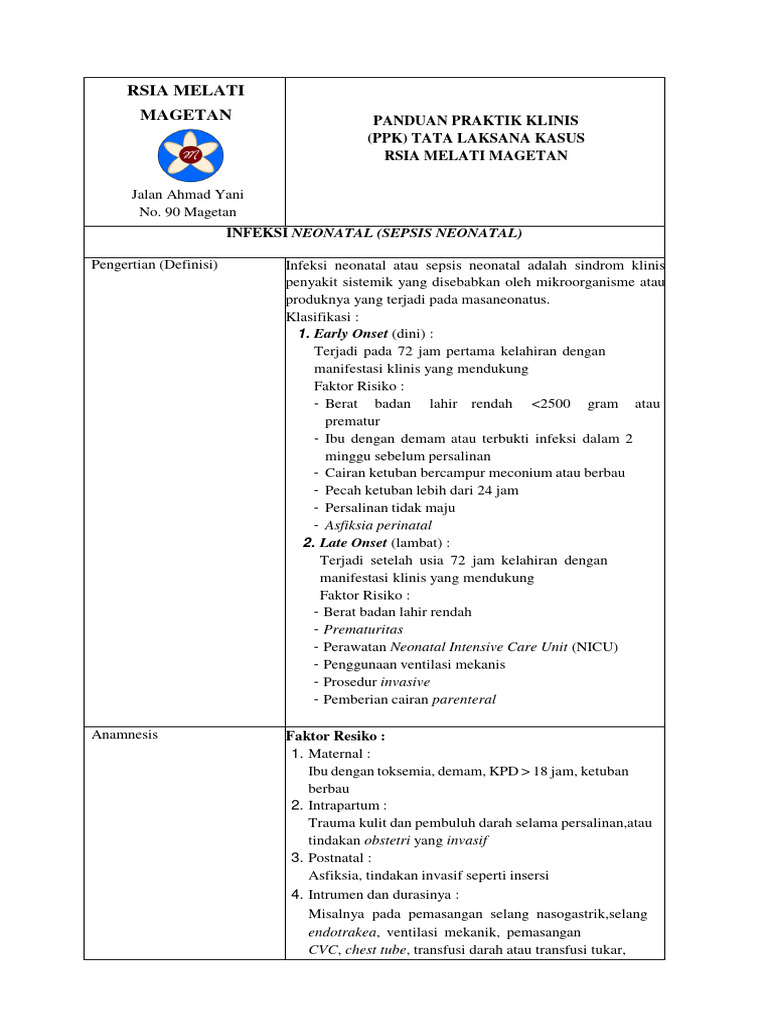 PPK Infeksi Neonatal RSIAM | PDF