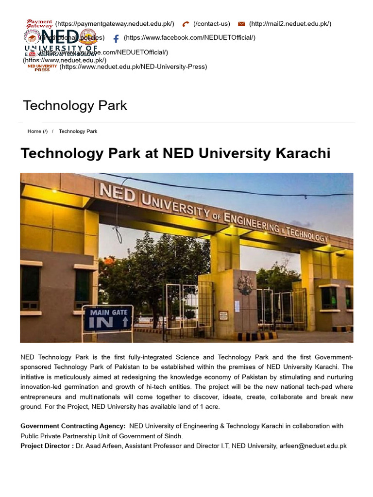 Technology Park - NED University of Engineering & Technology | PDF ...