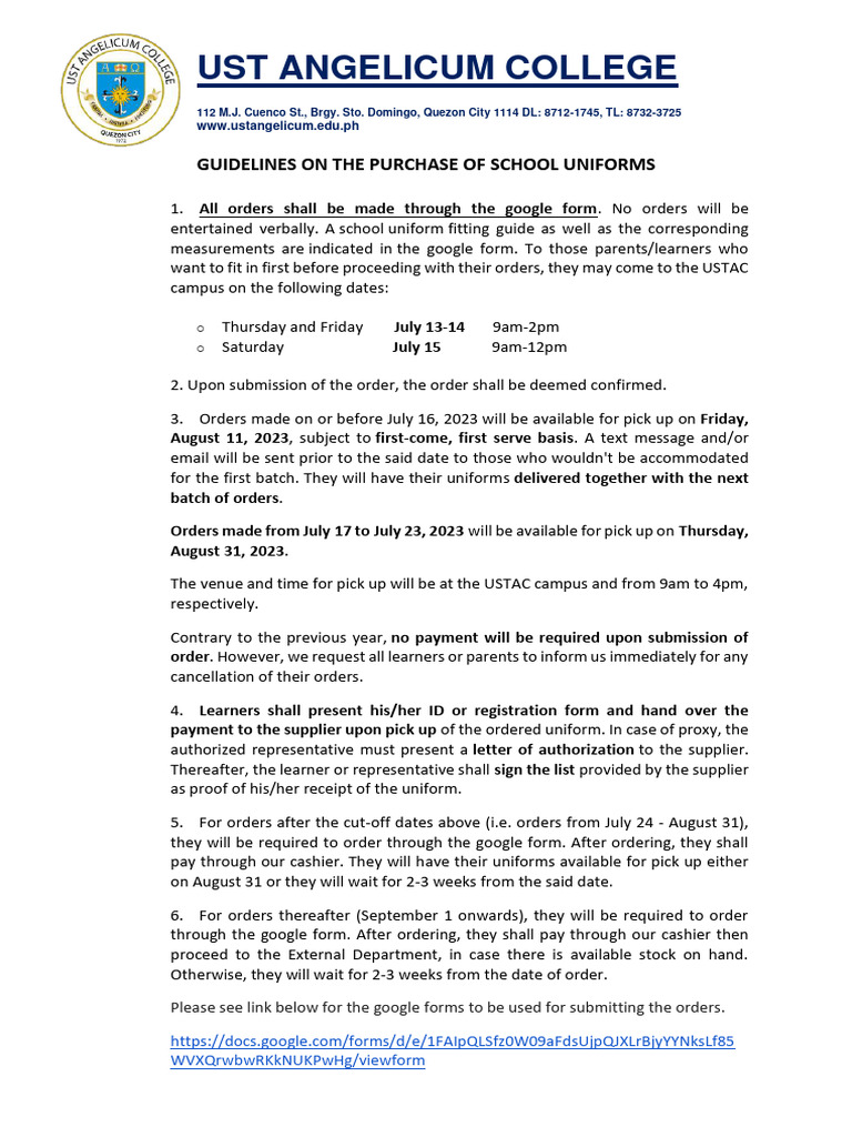 Purchase of Uniforms - UST ANGELICUM | PDF | Service Industries | Business