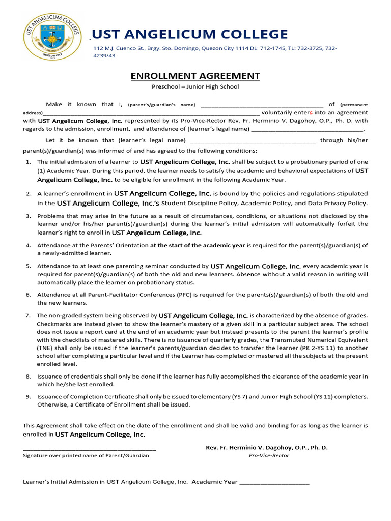 Enrollment Agreement PK JHS | PDF | Wellness