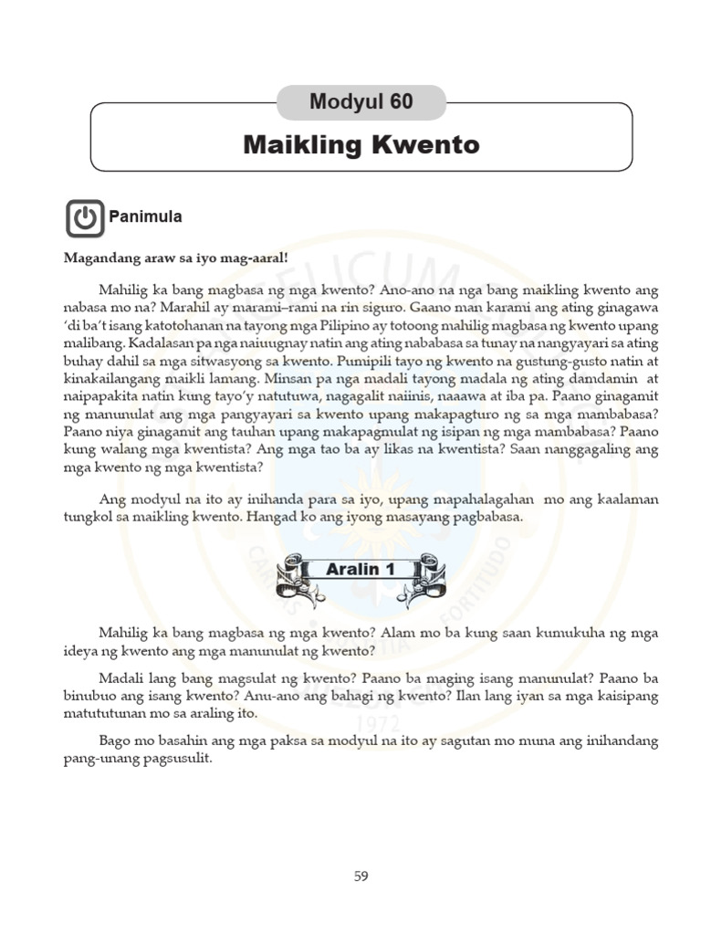 Fil. 10 Module 60 Maikling Kuwento | PDF