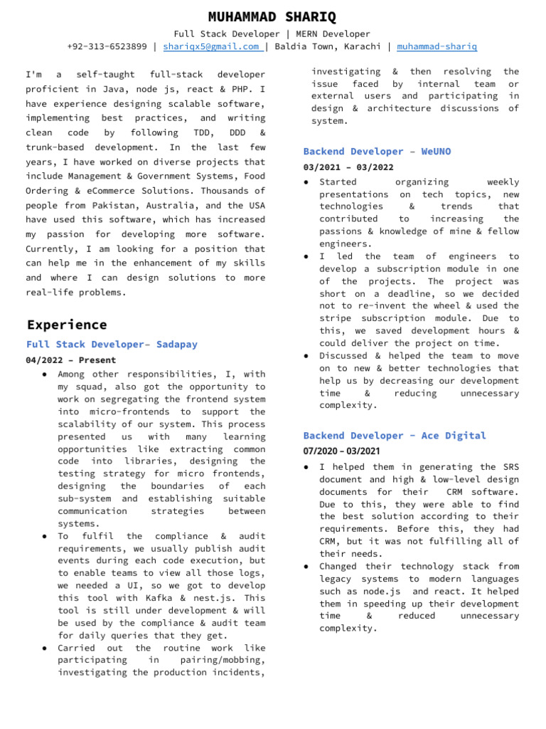 Profile - Muhammad Shariq | PDF | Computer Engineering | Information ...