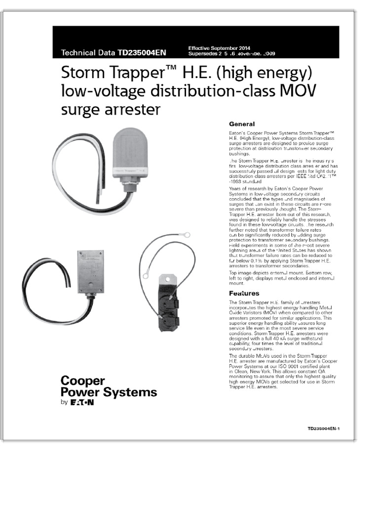 Eaton S Cooper Power Systems Catalog Surge Arresters. Surge Arresters ...