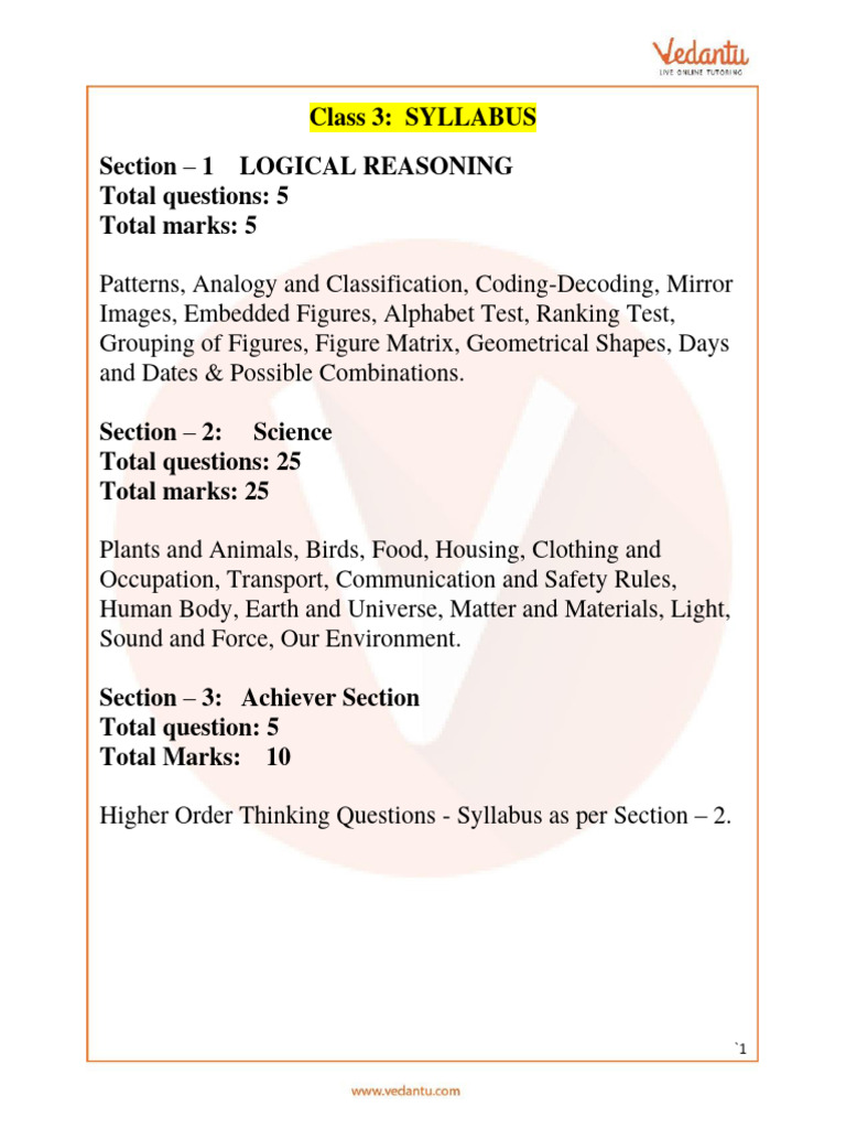 NSO Syllabus For Class 3 - Download Free PDF of NSO Syllabus | PDF