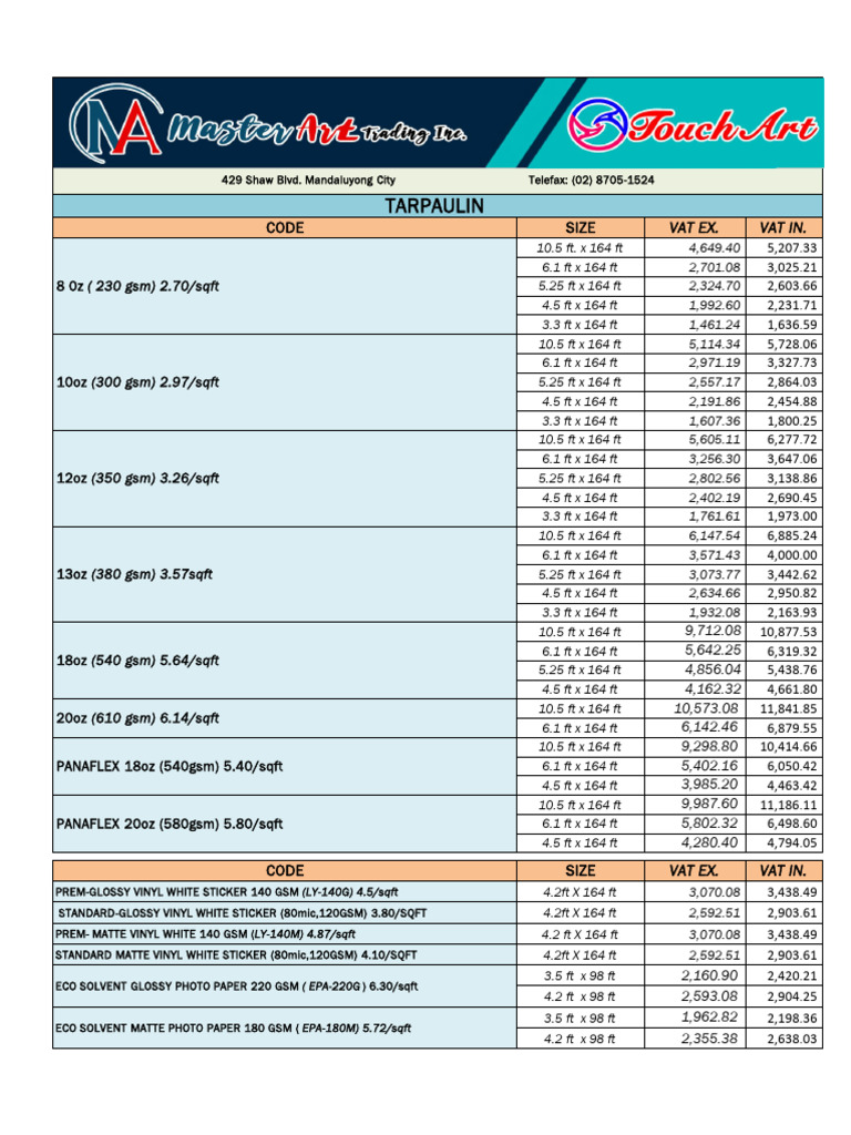 Updated Pricelist-Consumables | PDF | Magenta | Polyvinyl Chloride