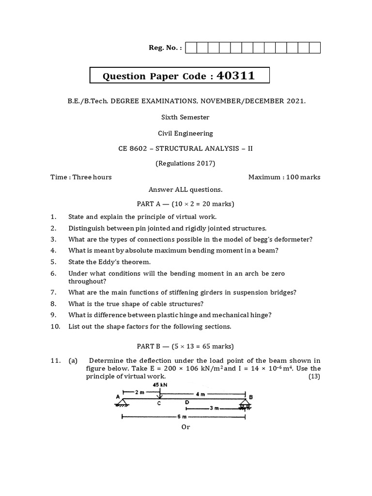 CE8602 Structural Analysis II Dec 2021 | PDF | Bending | Beam (Structure)