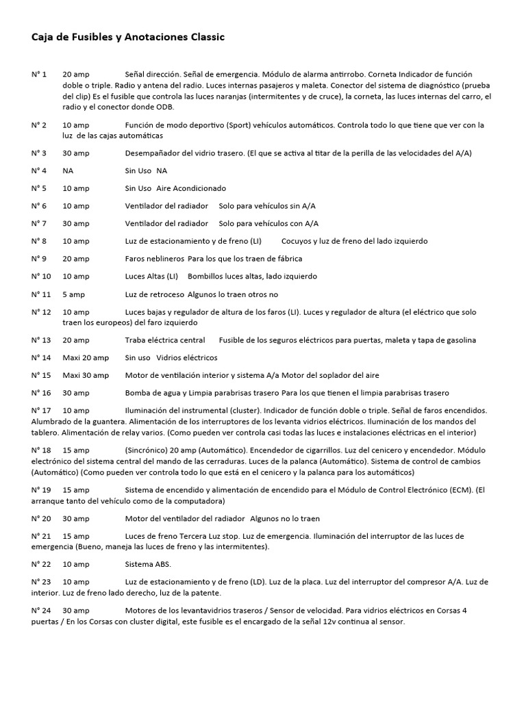 Caja de Fusibles y Relay Chevrolet Classic | PDF | Vehículos | Industria automotriz
