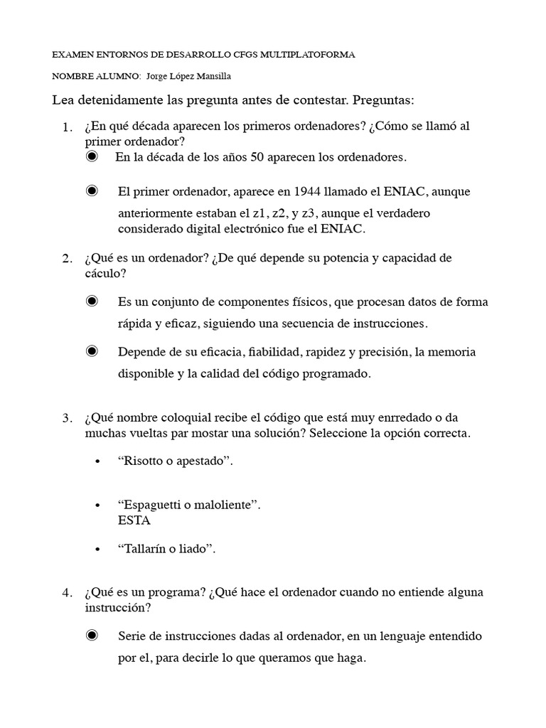 Preguntas Examen Entornos de Desarollo | PDF | Lenguaje de programación | Programación
