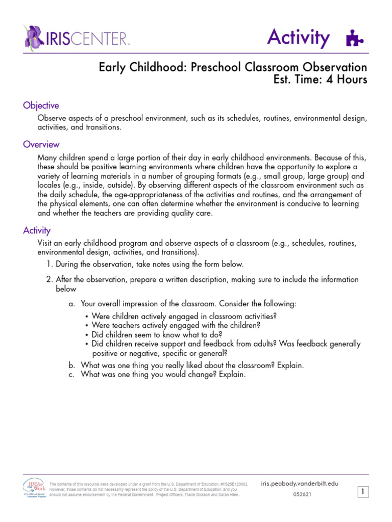 Preschool Observation Guide | PDF | Classroom | Preschool
