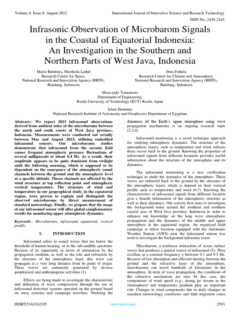 Infrasonic Observation of Microbarom Signals in The Coastal of ...