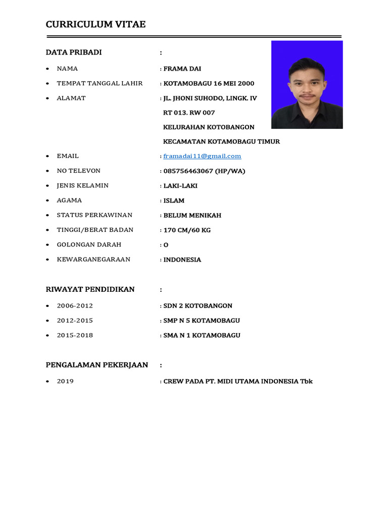 CV Frama Dai: Data Pribadi & Pendidikan | PDF