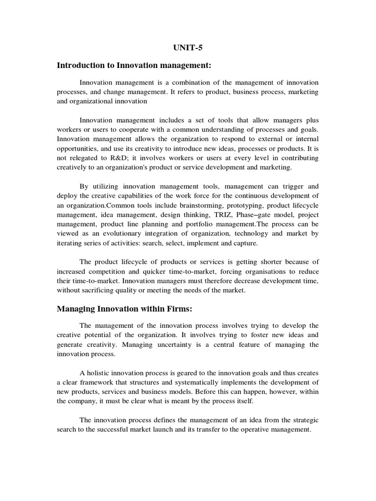 UNIT-5 Introduction To Innovation Management | PDF | Intellectual ...