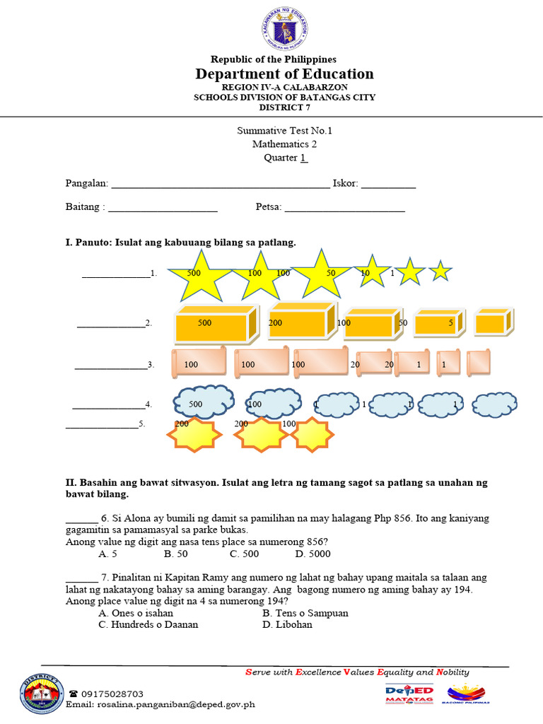 Math 2 Summative Test No.1 W TOS | PDF