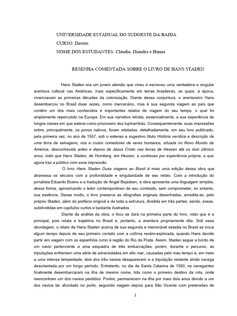 Resenha Do Livro de Hans Staden | PDF
