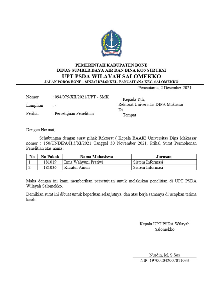 Surat Balasan Penelitian | PDF