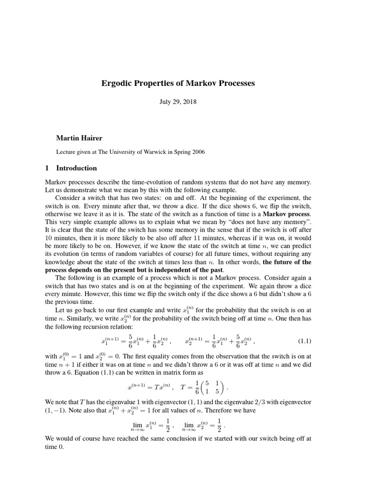 Markov | PDF | Eigenvalues And Eigenvectors | Random Variable