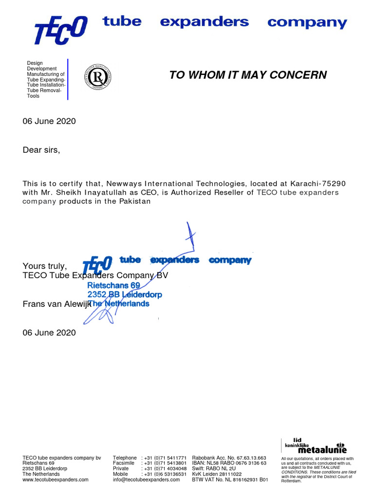 Agent Letter Newways TECO | PDF