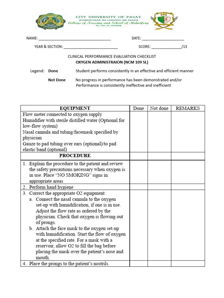 Oxygen Administration Checklist | Download Free PDF | Medical ...