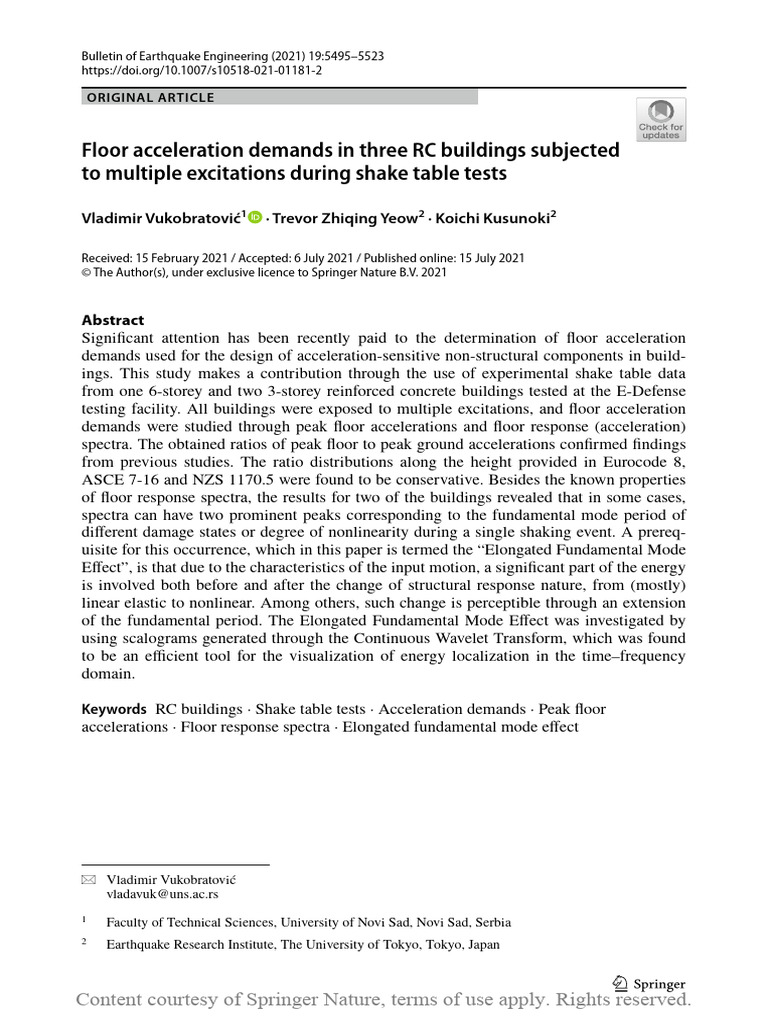 Floor Acceleration Demands in Three RC Buildings S | PDF | Strength Of Materials | Earthquake ...