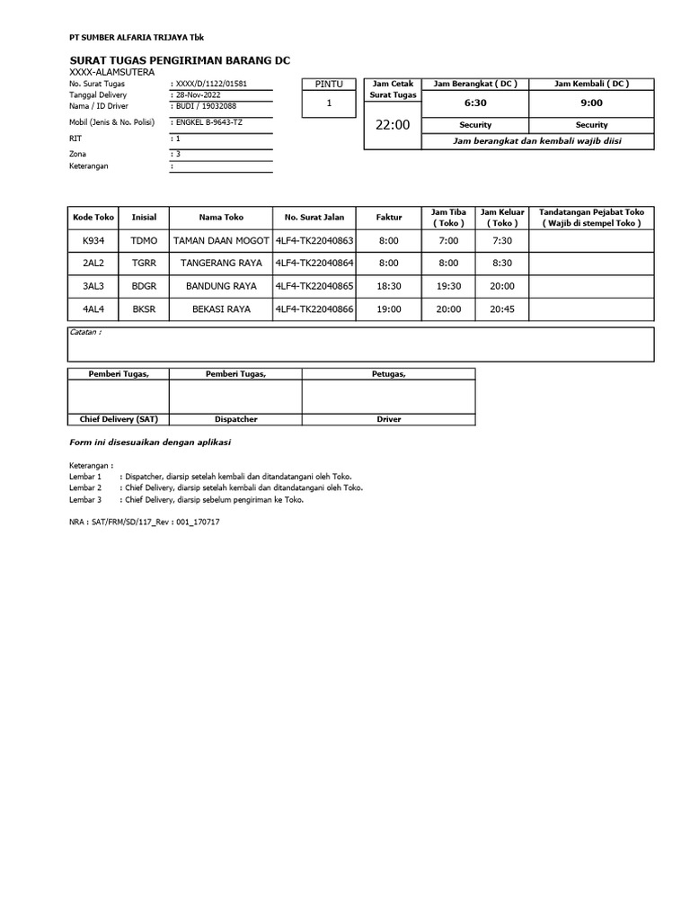 Surat Tugas Pengiriman Barang DC | PDF