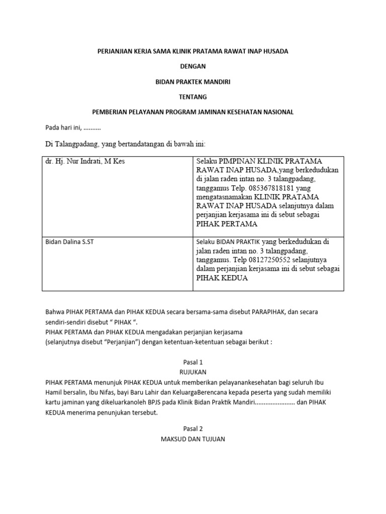 Perjanjian Kerja Sama Dengan Bidan | PDF