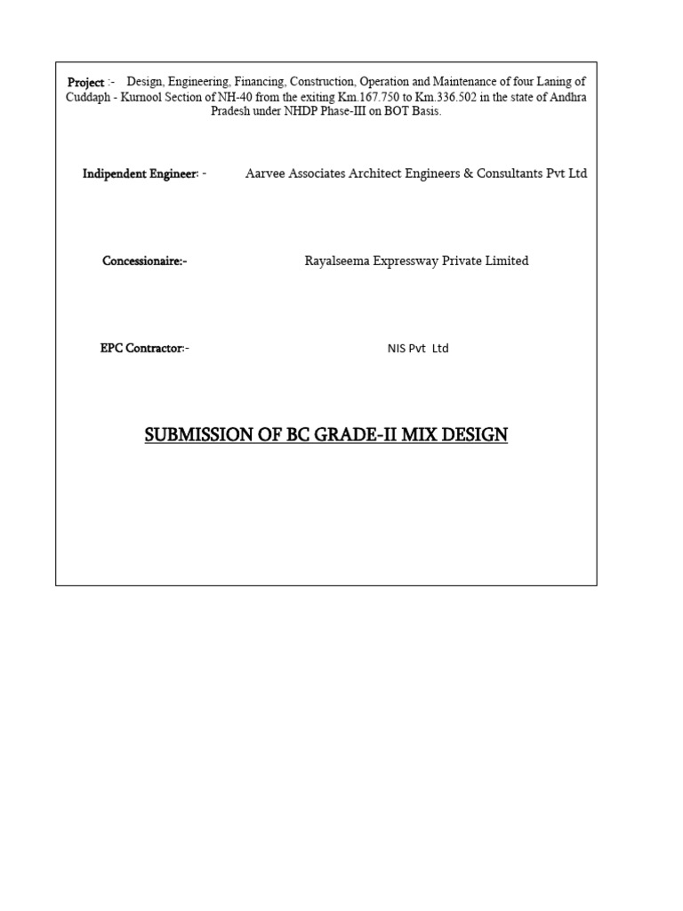 BC Mix Design NISPL Project - New 5.4 | PDF | Physical Sciences | Materials