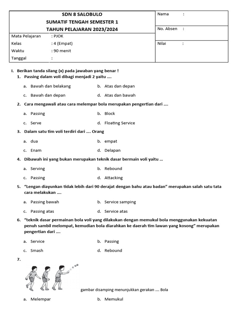 Soal PTS PJOK Kelas 4 Semester 1 | PDF