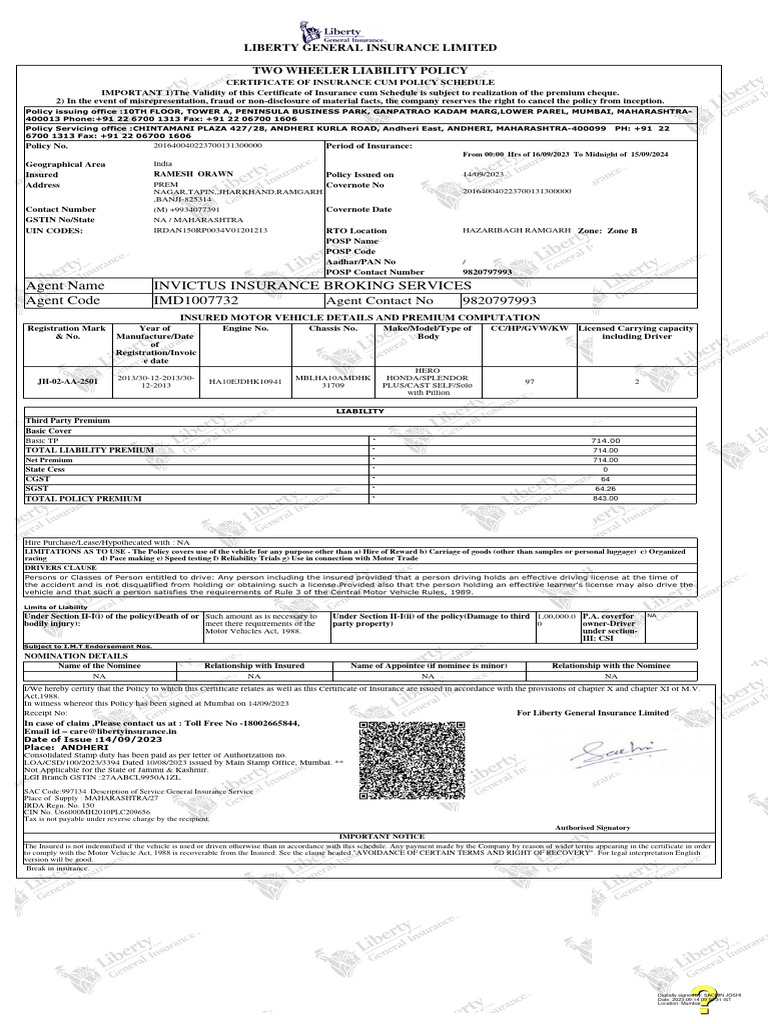 Insured Vehicle Premium Details 2023 | PDF | Insurance | Private Law