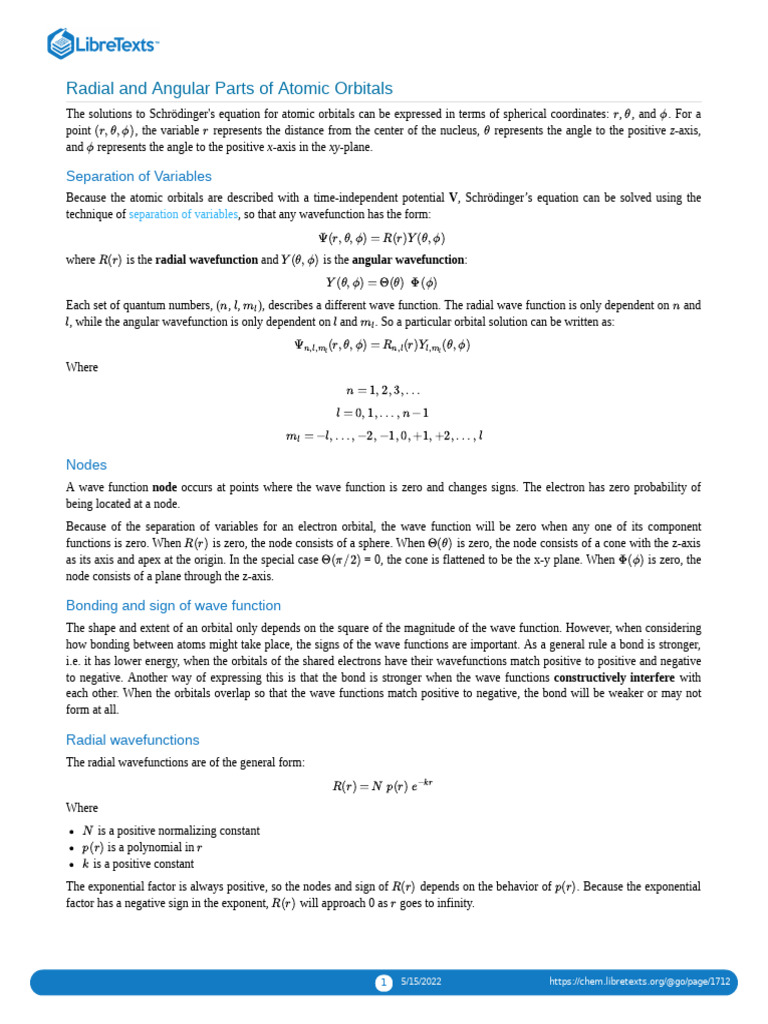 Radial and Angular Parts of Atomic Orbitals | PDF | Atomic Orbital ...