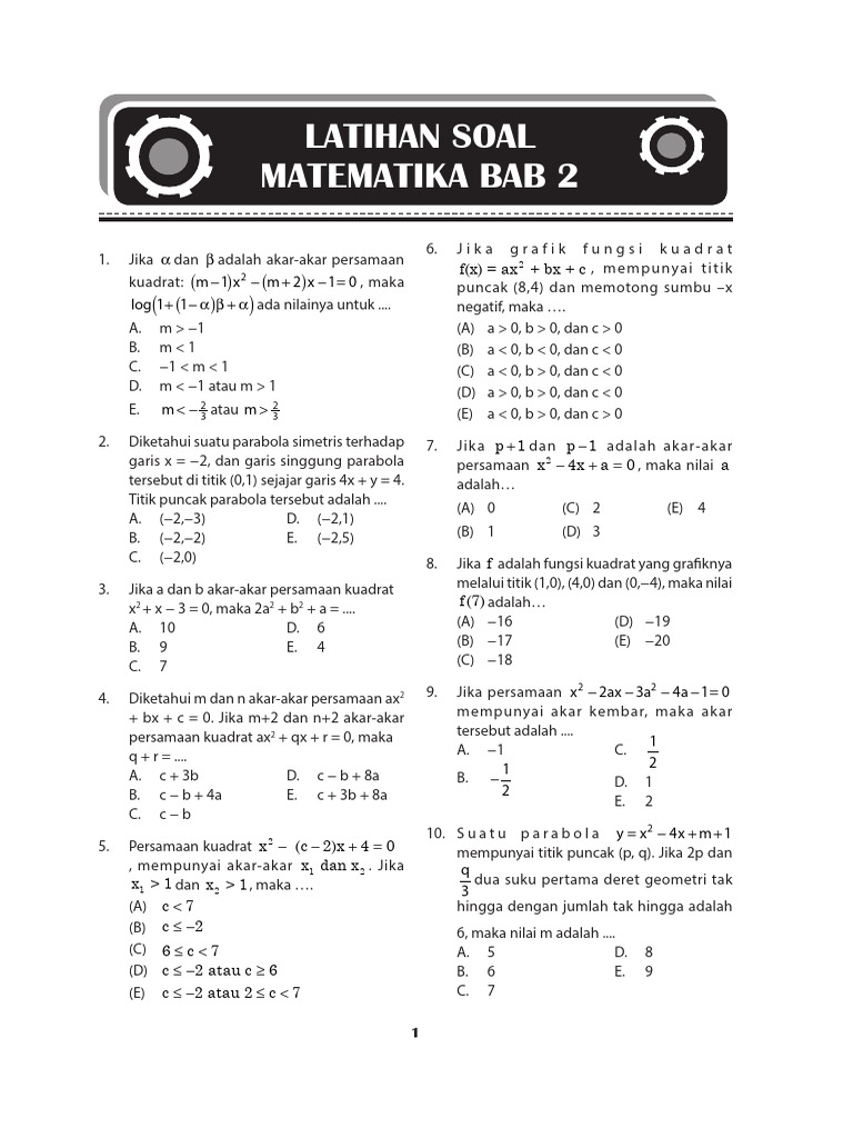 Latihan MTK BAB 2 Fungsi Dan Persamaan Kuadrat | PDF