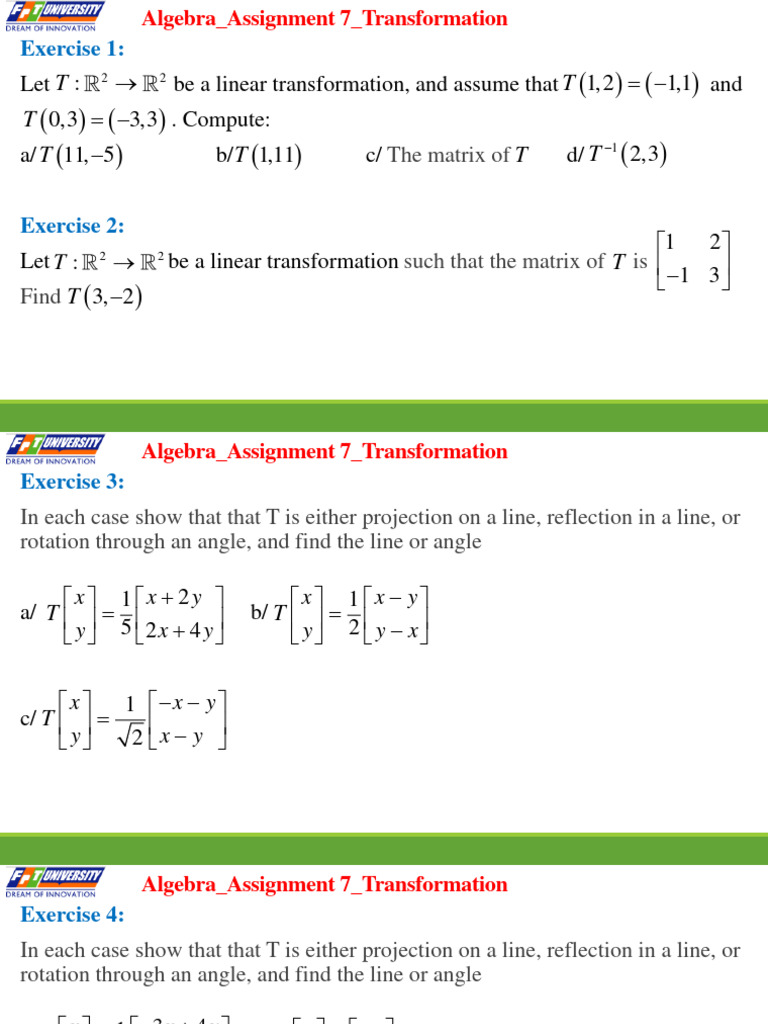 Algebra Assignment 7 Transformation | Download Free PDF | Line (Geometry) | Mathematical Physics