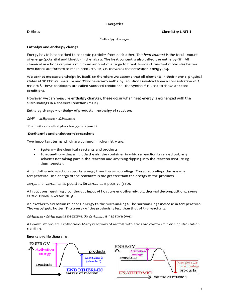 A Energetics Notes Chem Unit 1 - (New) | Download Free PDF | Chemical ...