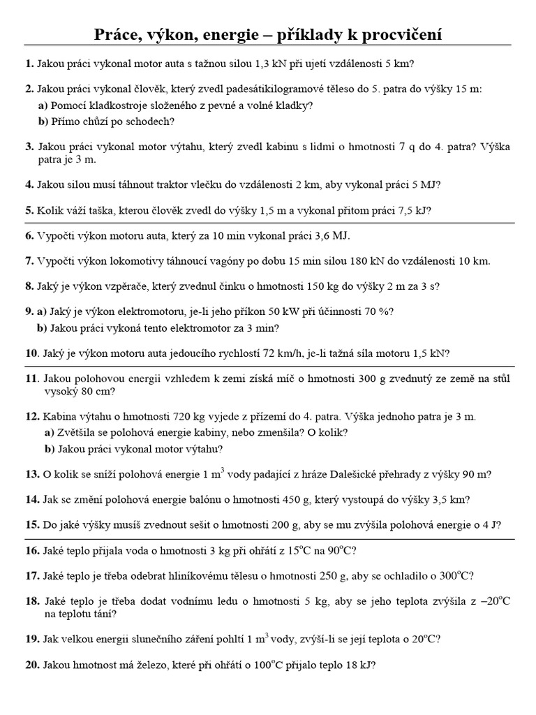Prace Vykon Energie Priklady K Procviceni | PDF