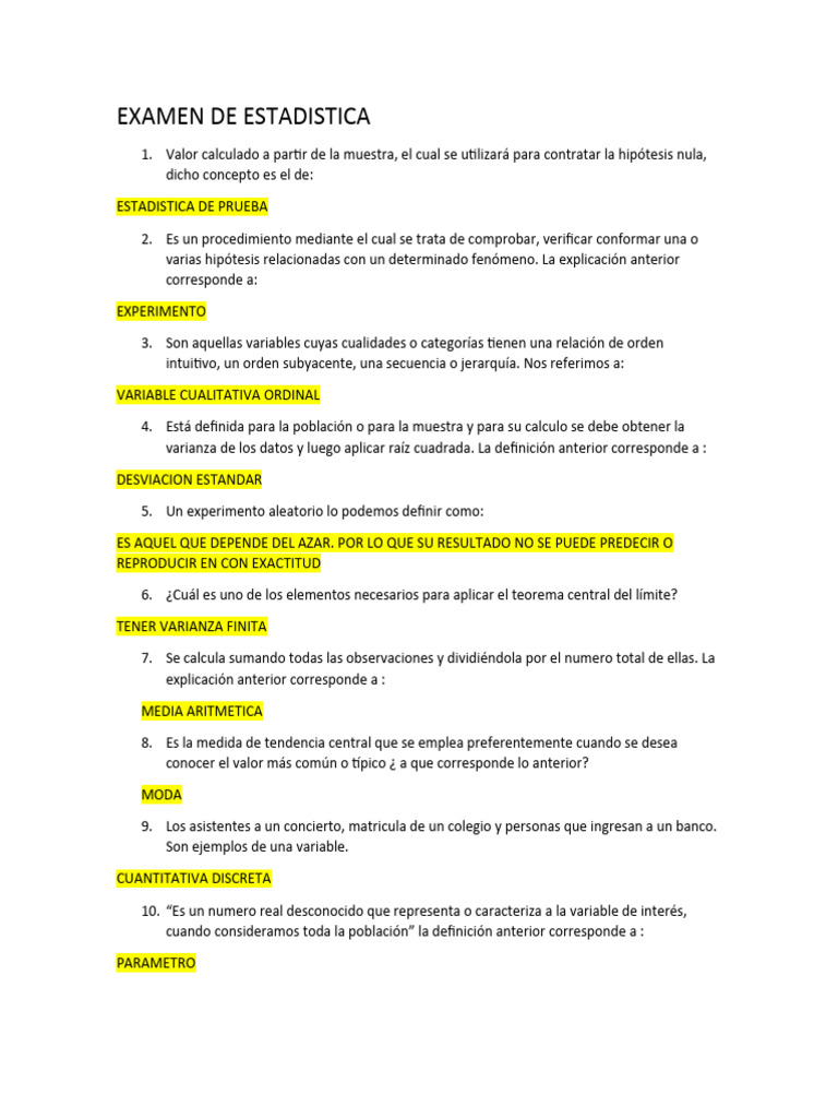 Examen de Estadistica | PDF | Muestreo (Estadísticas) | Estadísticas
