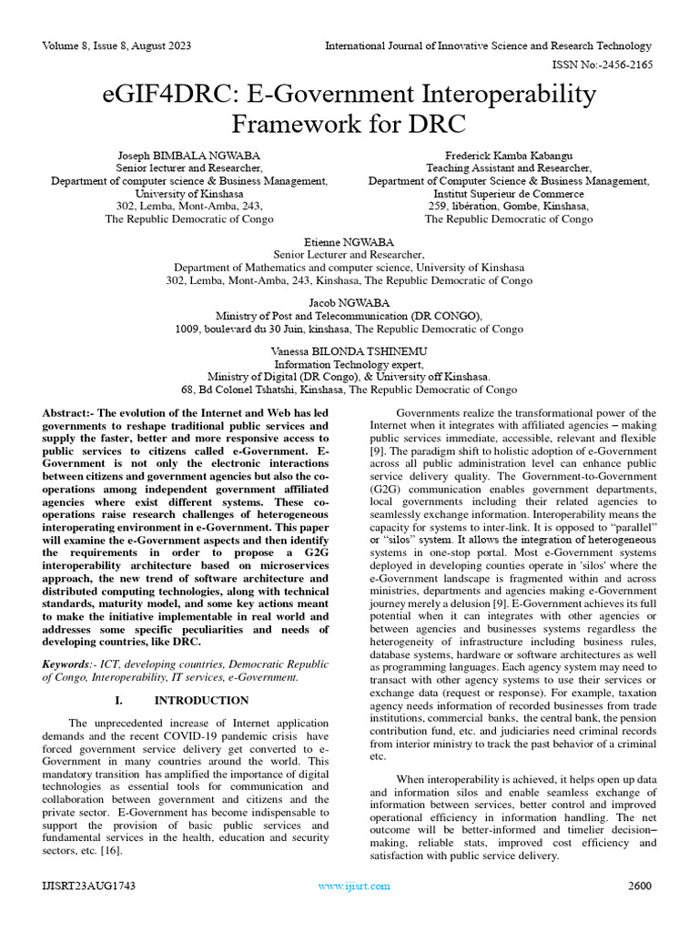 eGIF4DRC: E-Government Interoperability Framework For DRC | PDF | E Government | Service ...